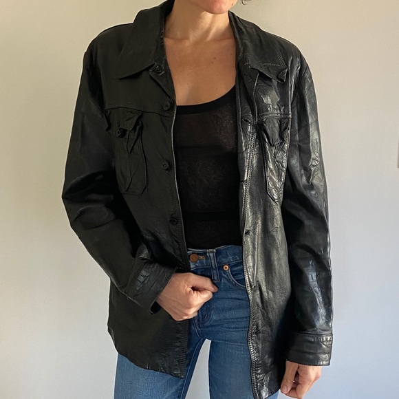 cortefiel | Jackets & Coats | Copy Vintage Cortefiel Black Leather ...